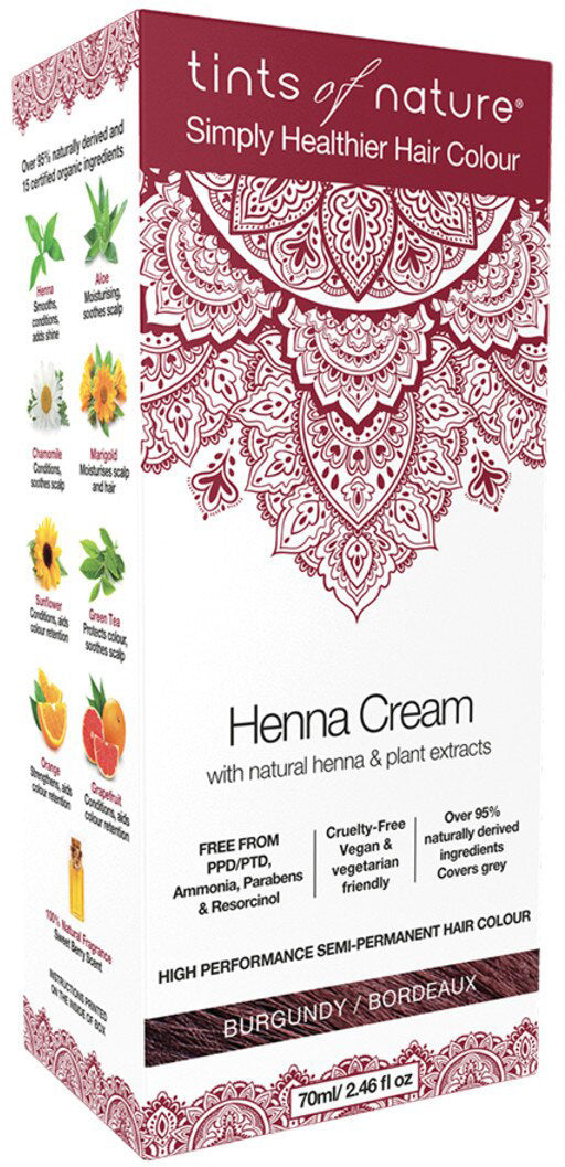 Tints of Nature Henna Cream (Semi-Permanent Hair Colour) Burgundy 70ml ...
