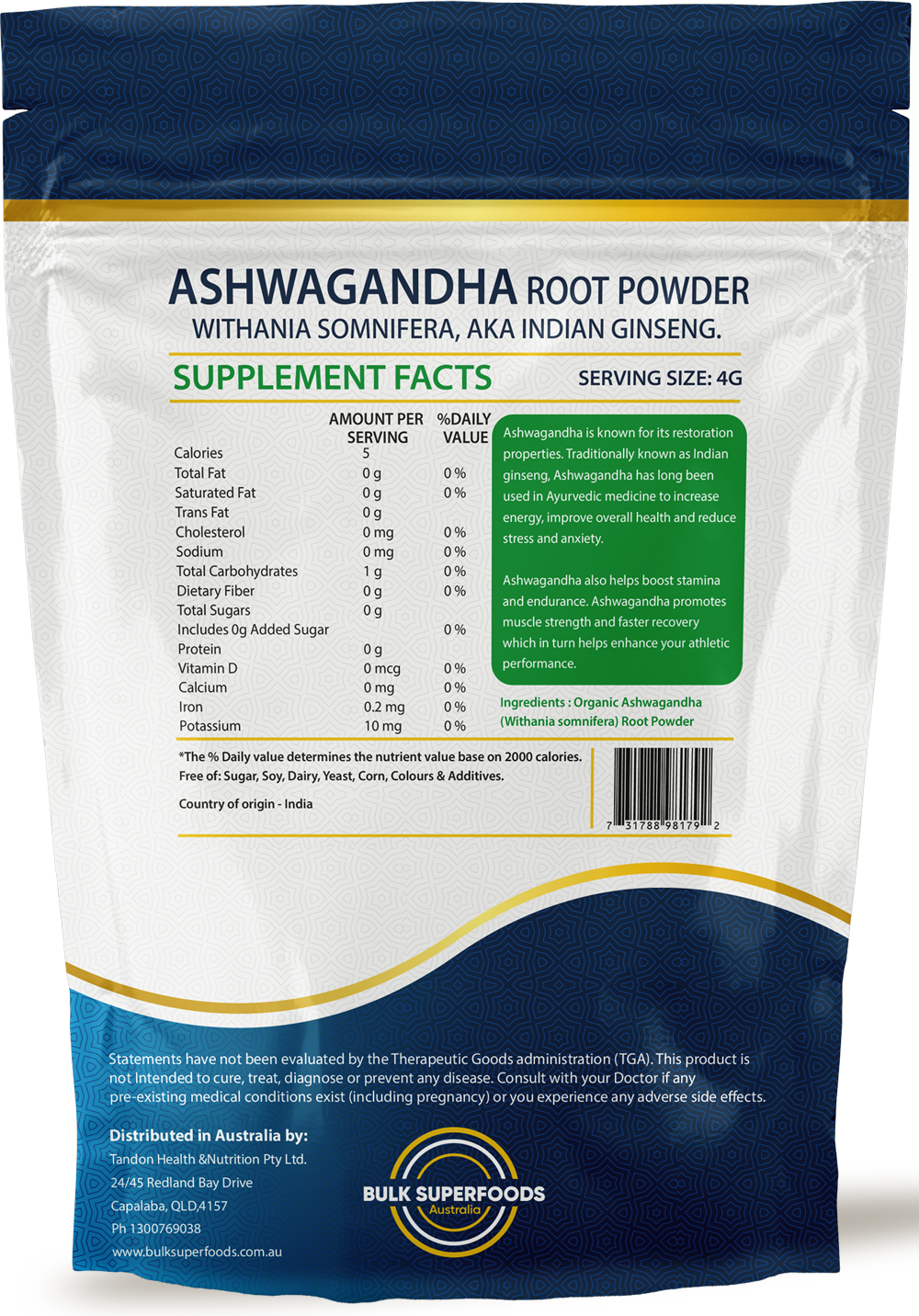 Organic Ashwagandha Root Powder 1Kg by Bulk Superfoods – Health Co